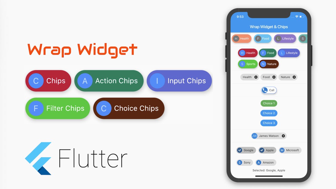 Google S Flutter Tutorial Wrap Widget Chip Action Chips Input