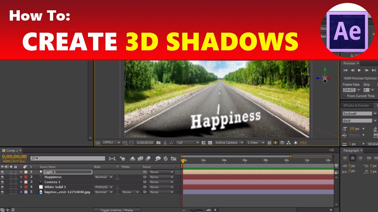 How To Create 3d Shadows In Adobe After Effects Youtube