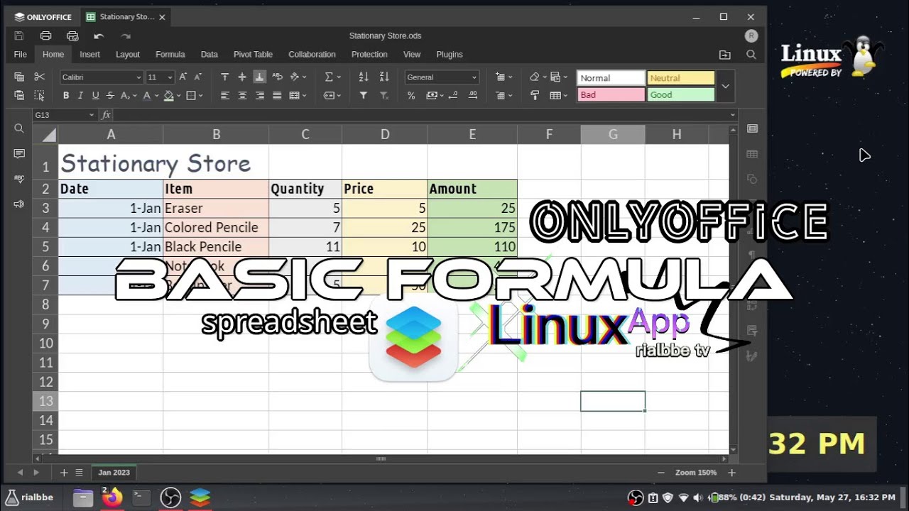 Linux App Onlyoffice Spreadsheet Basic Formula Youtube