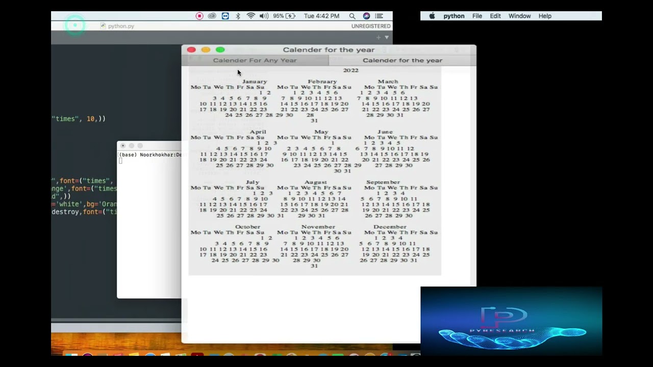 Gui Application For Calendar With Python Using Tkinter Youtube