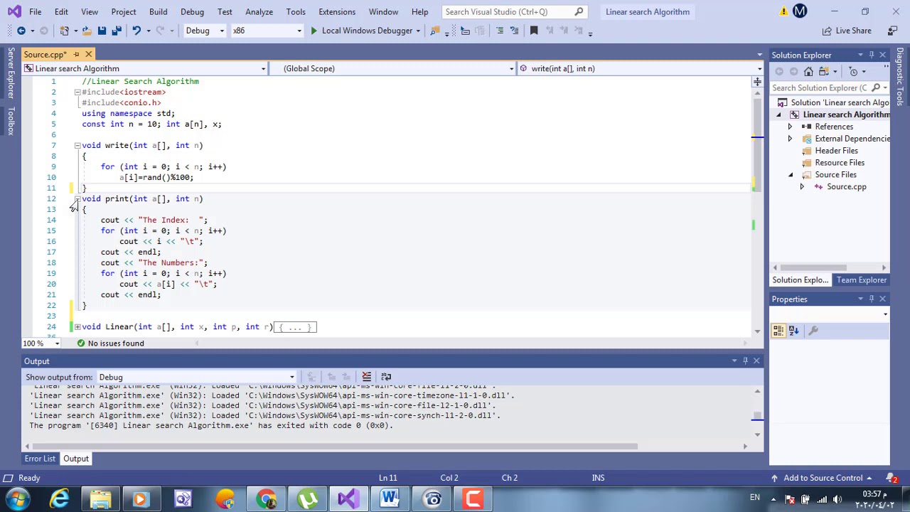 Linear Search Algorithm Code C Youtube