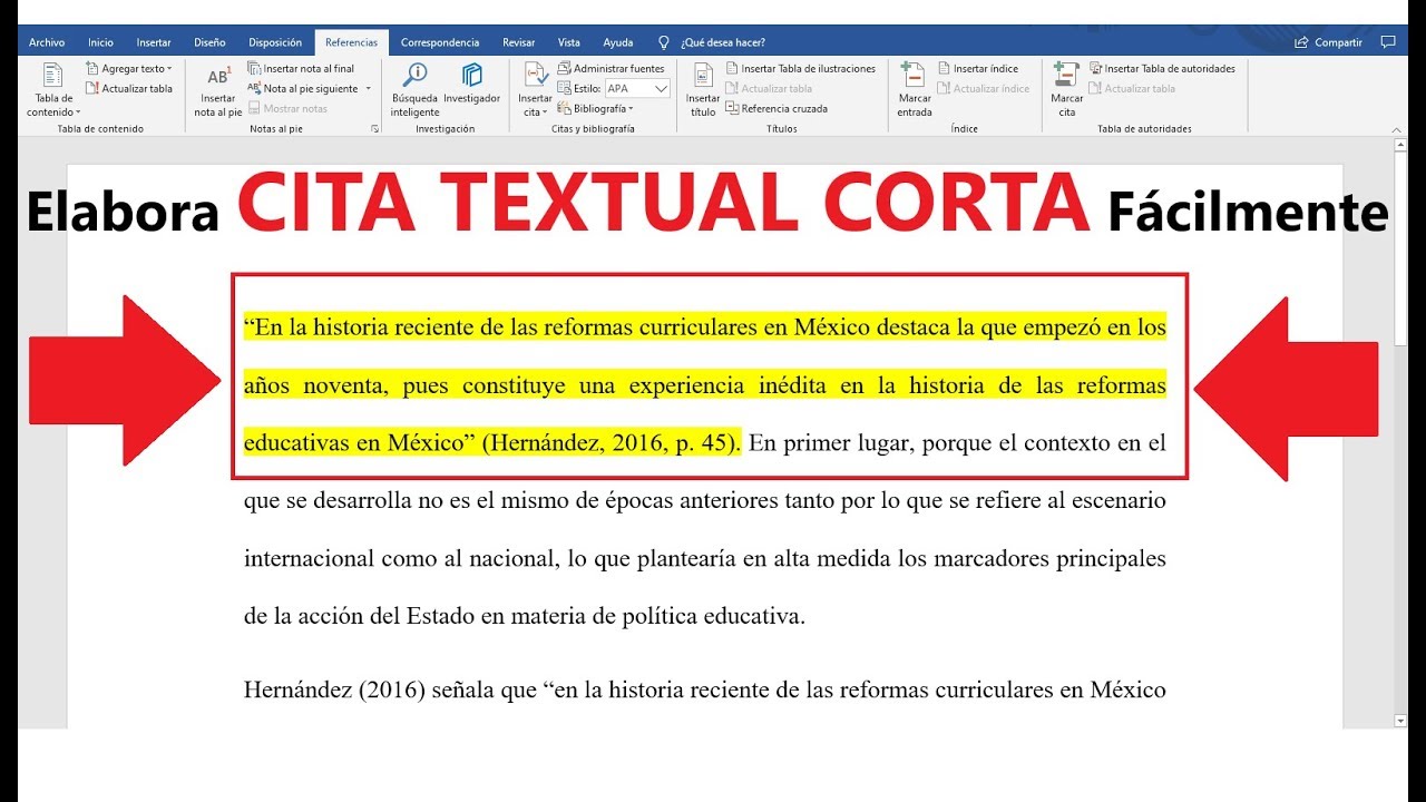 Cómo Hacer Una Cita Textual Corta Muestro Ejemplo Normas Apa Youtube