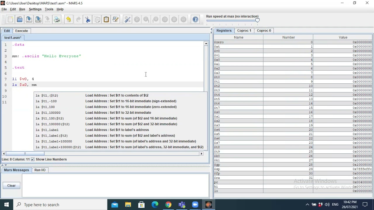 Mars Mips Tutorial 1 Youtube