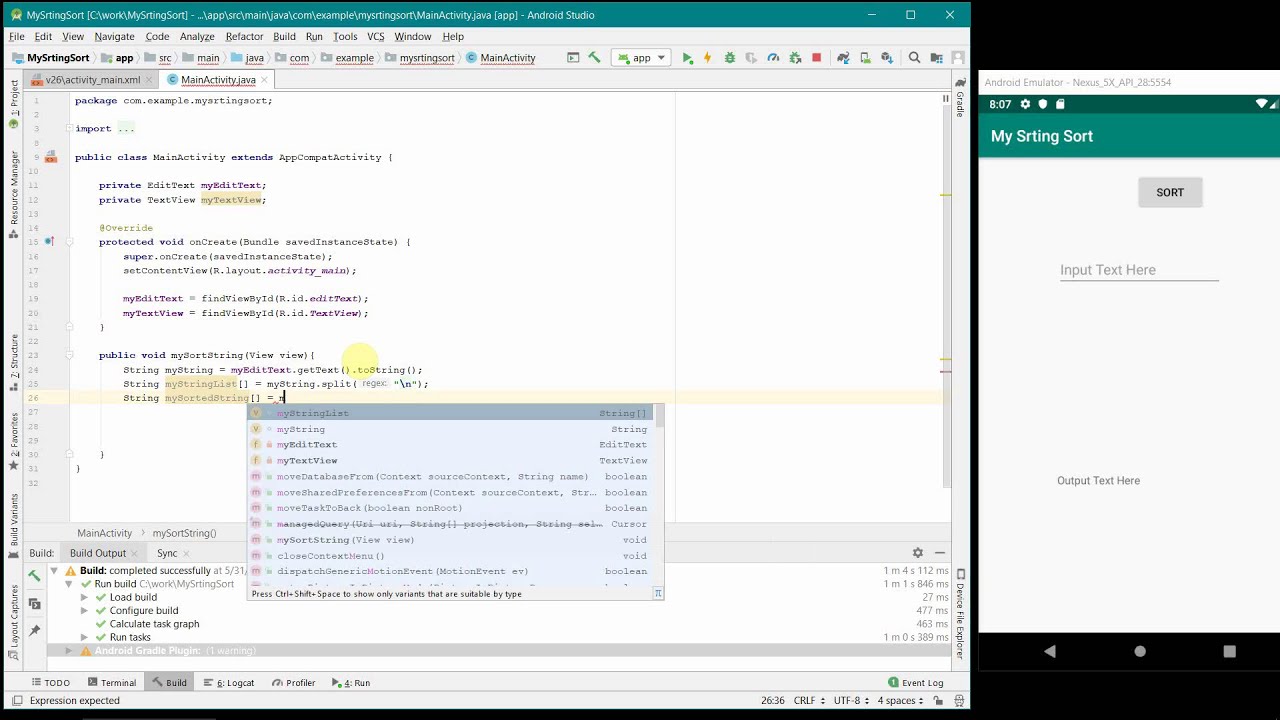 How To Sort A String Array Using Insertion Method In Your Android App