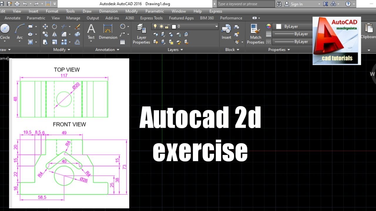 Autocad Tutorial 2d Exercise For Beginner Youtube