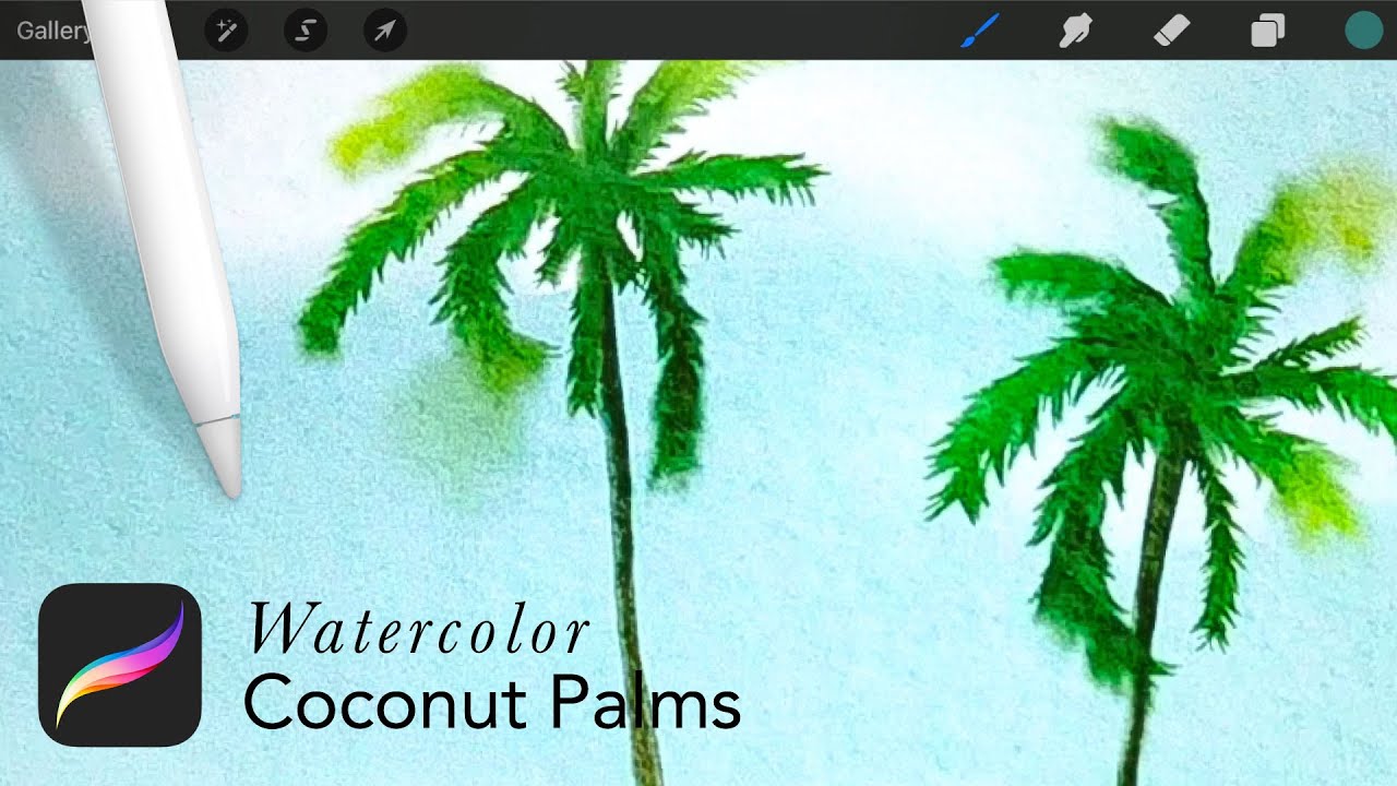 Procreate Watercolor Palm Tree Beach Tutorial Watercolor Technique