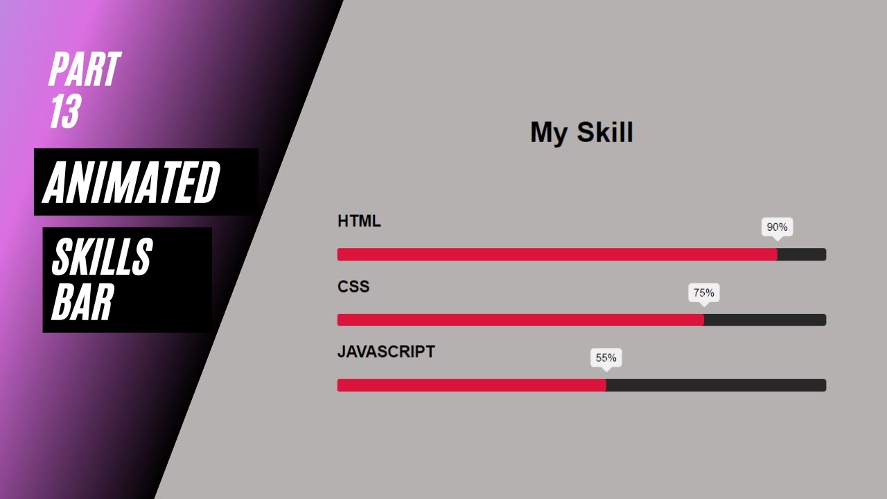 Animated Skills Bar Using Html And Css Part 13 Youtube