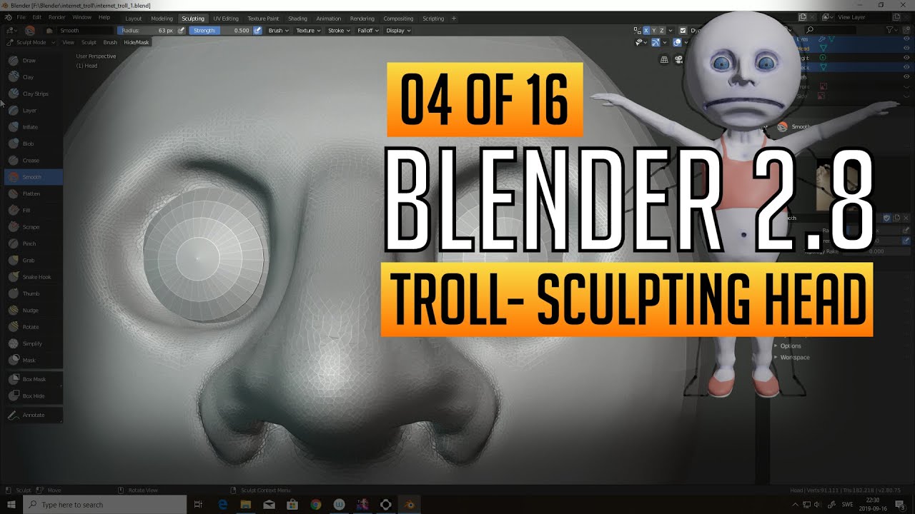 Making A Troll Sculpting Head 4 16 Blender 2 8 Youtube