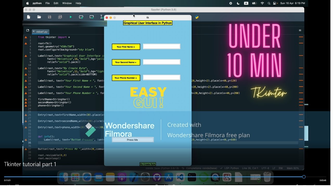 Create Gui In Python Using Tkinter Tutorial Youtube