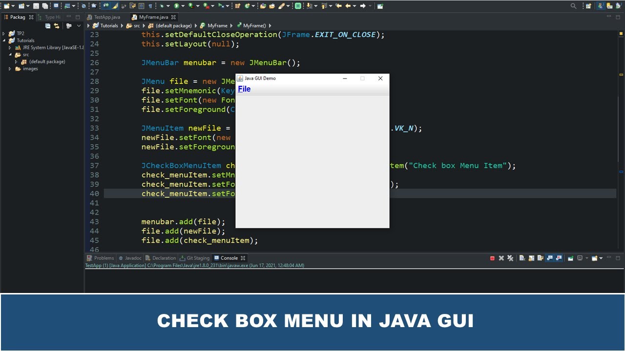 Java Gui Tutorial 50 Check Box Menu In Java Gui Using