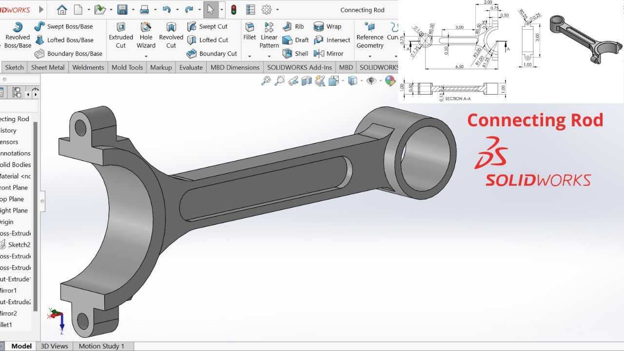Cara Membuat Connecting Rod Di Solidworks Solidworks Tutorial Youtube