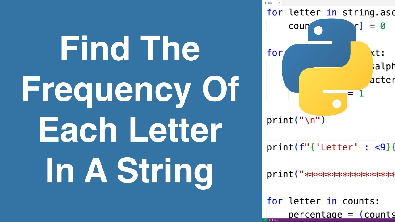 Find The Frequency Of Each Letter In A String Python Example Youtube