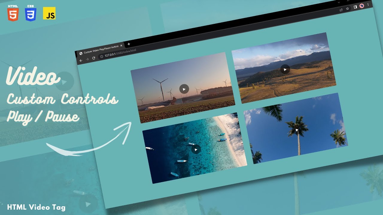Create Custom Play Pause Button Using Html Css And Javascript Youtube