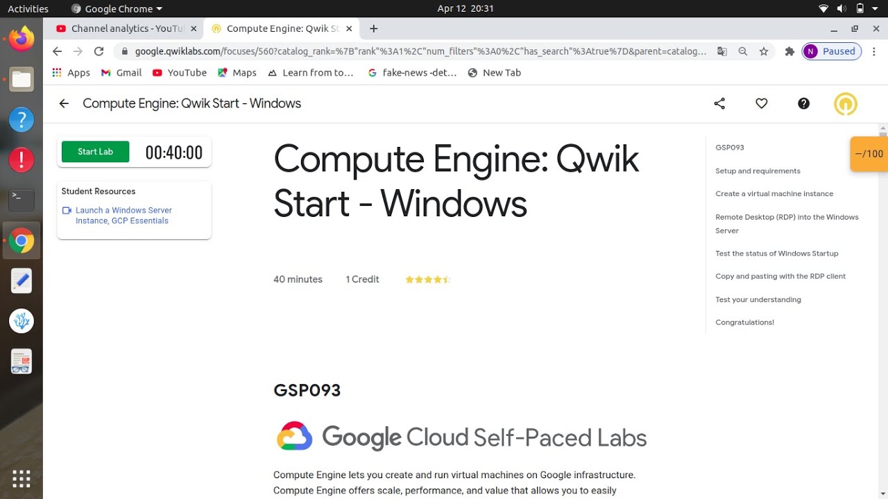 Compute Engine Qwik Start Windows Gsp093 Youtube