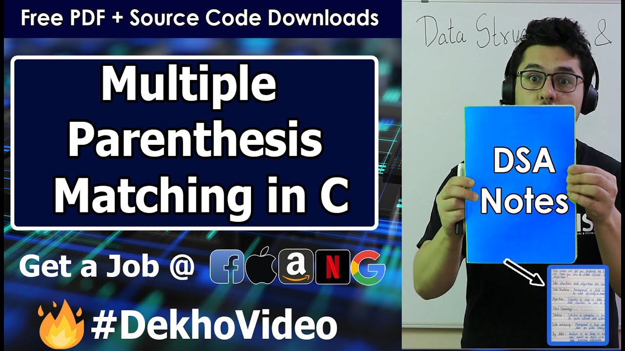 Multiple Parenthesis Matching Using Stack With C Code Youtube