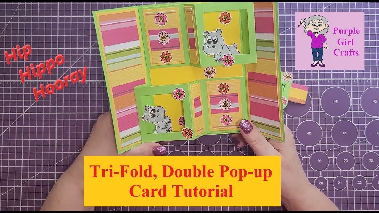 Tri Fold Double Pop Up Card Tutorial With Cute Hippos Youtube