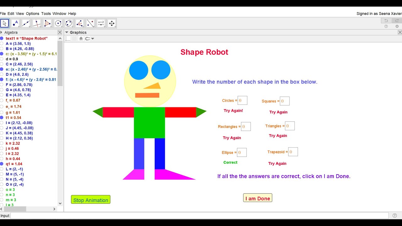 Project 3 Dancing Shape Robot In Geogebra Youtube