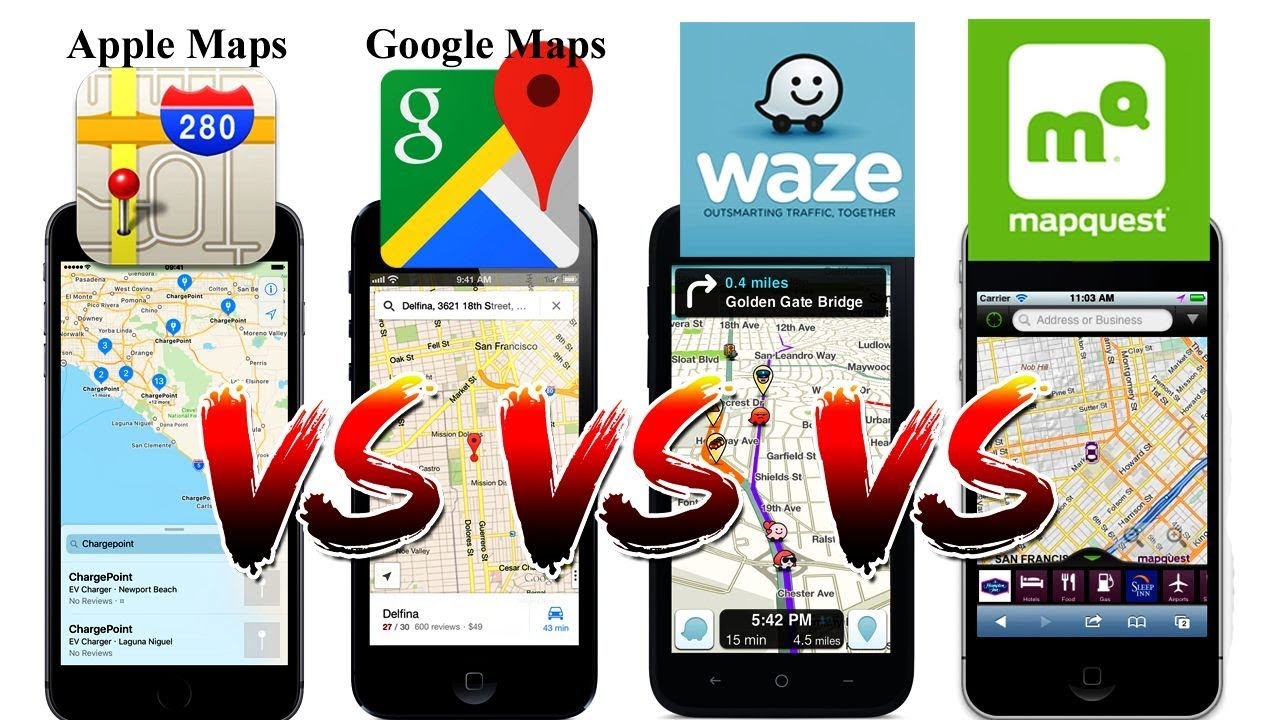 Waze Vs Google Maps Vs Apple Maps Vs Mapquest Youtube