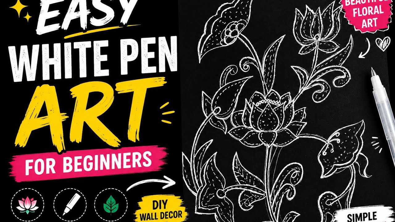 Easy White Floral Art On Black Paper Simple Lotus Drawing Tutorial