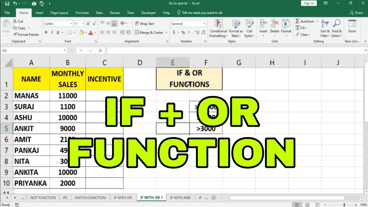 If With Or Function In Excel Youtube