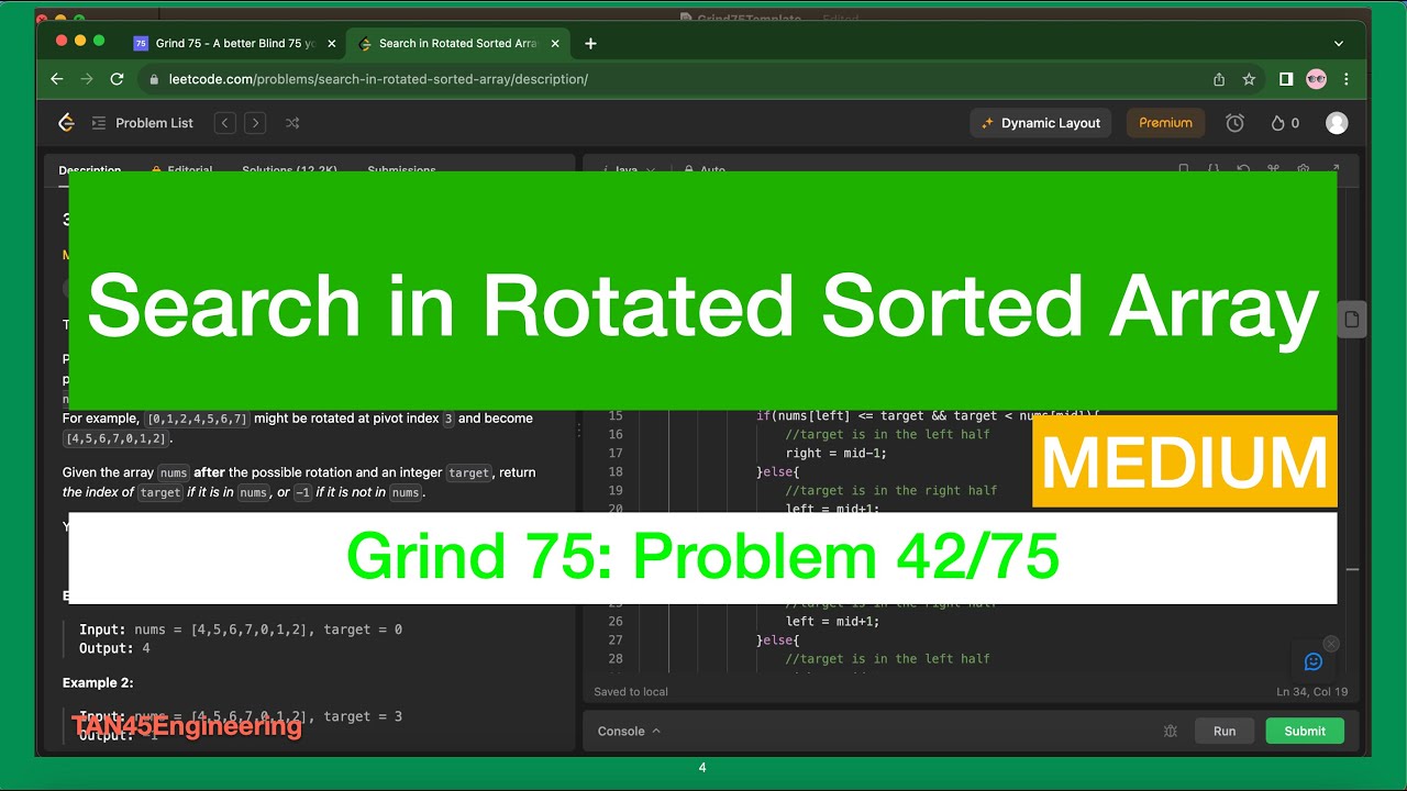 42 Search In Rotated Sorted Array Problem Leetcode Java Grind 75