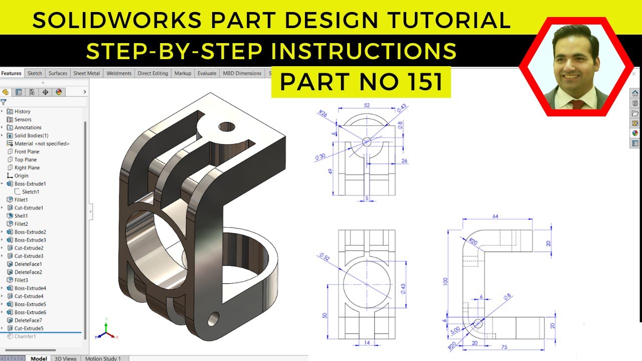 Solidworks Part Design Tutorial From Sketch To Final Model Youtube
