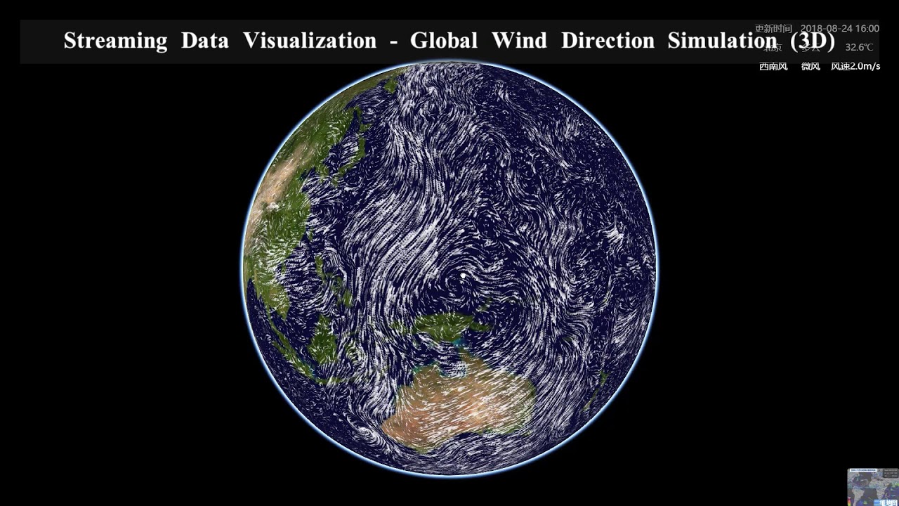 Steaming Data Visualization Global Wind Direction Simulation 3d