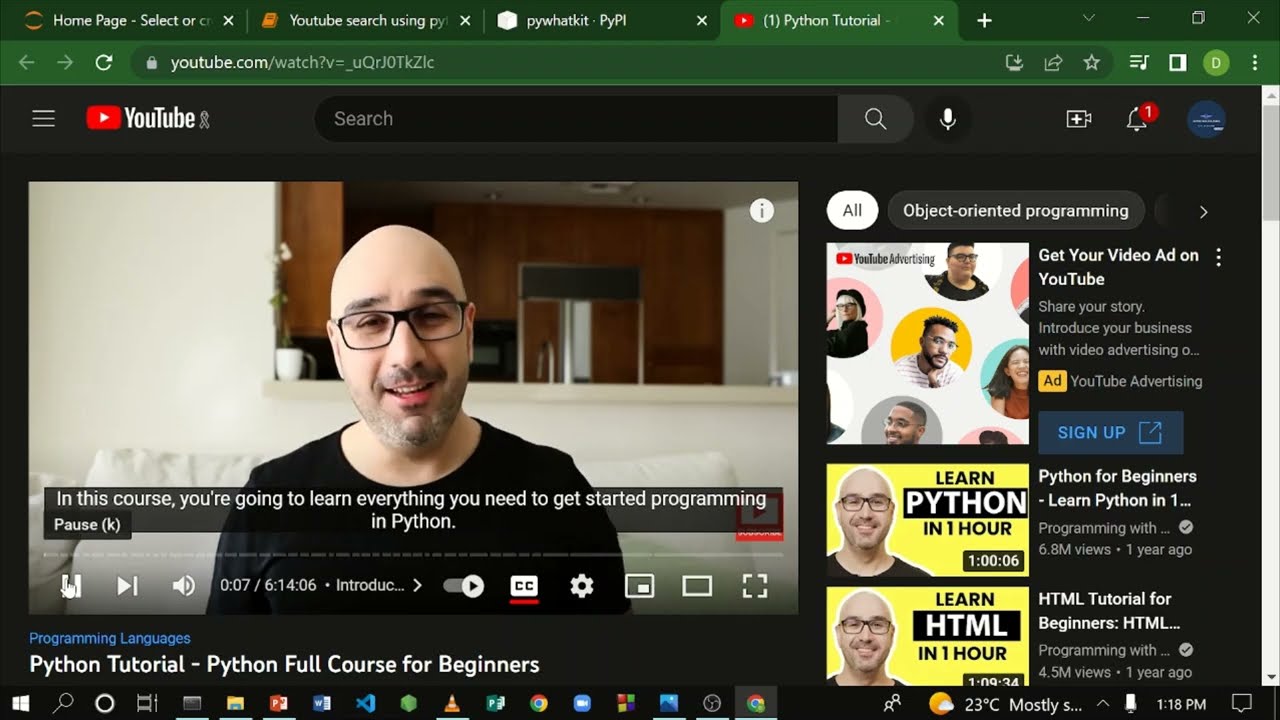 How To Play Youtube Video Using Python Pywhatkit Youtube