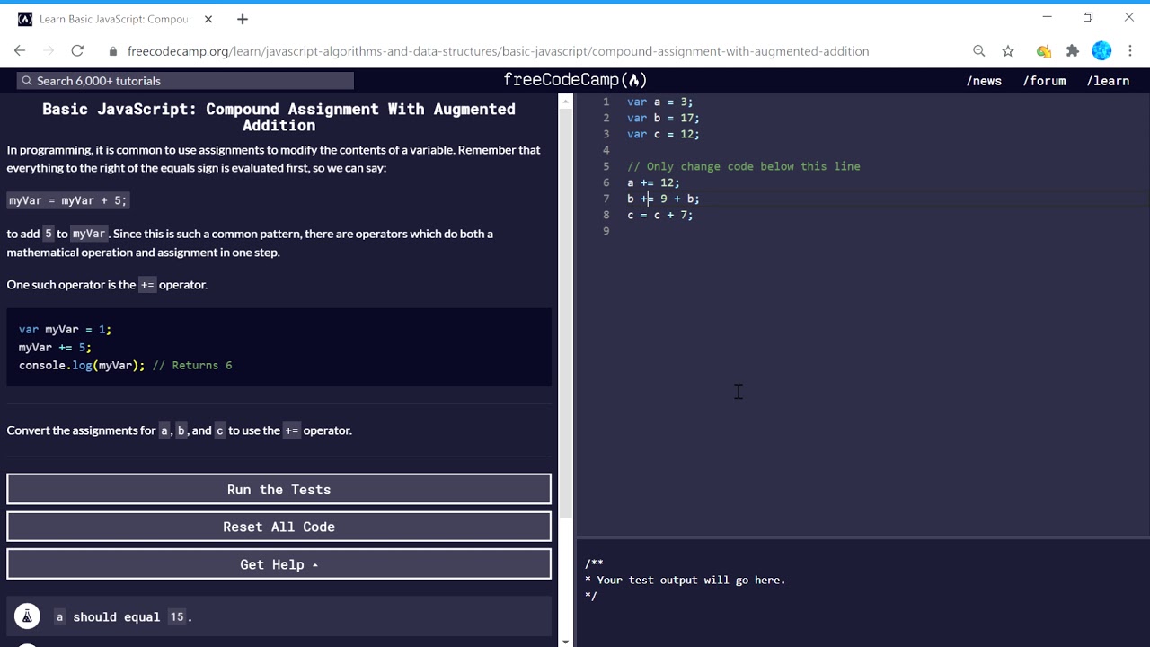 Basic Javascript 18 111 Compound Assignment With Augmented Addition