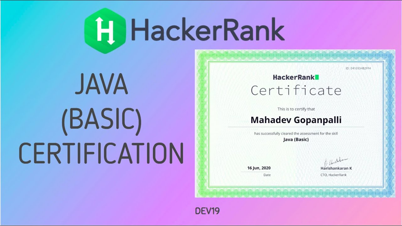 Java Basic Certification Hackerrank Certifications Youtube