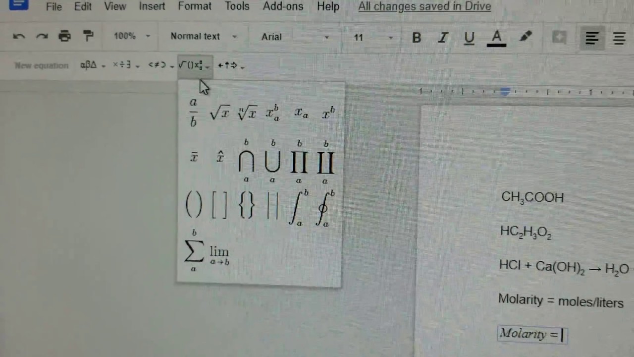 How To Type Subscripts And Equations In Google Docs Youtube