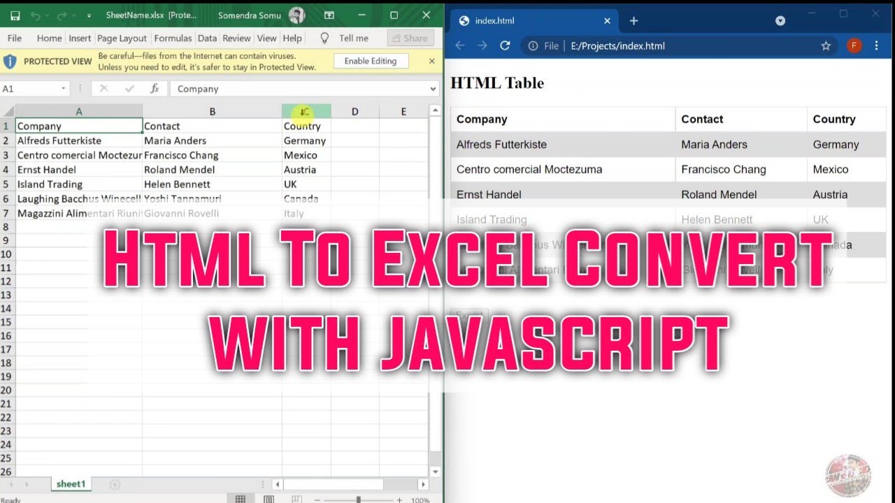 How To Convert Html Table To Csv Excel With Javascript Youtube