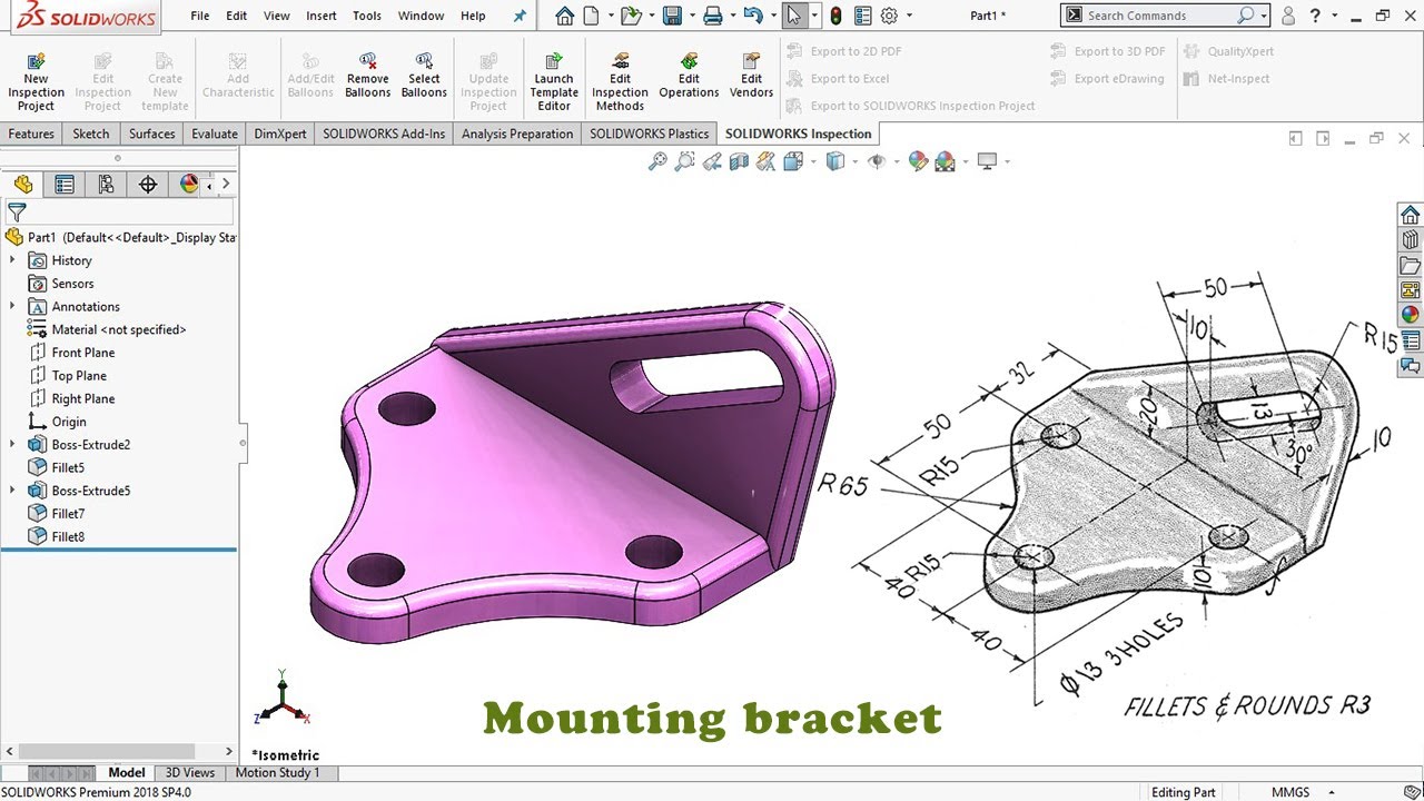 Solidworks Tutorial Exercise 10 Mounting Bracket Youtube