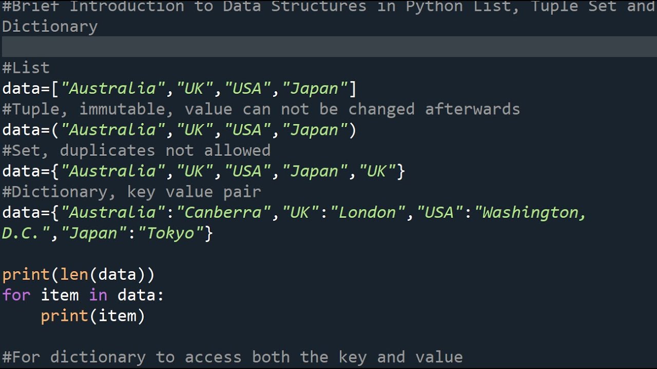 T1 Brief Introduction To Data Structures In Python List Tuple Set And