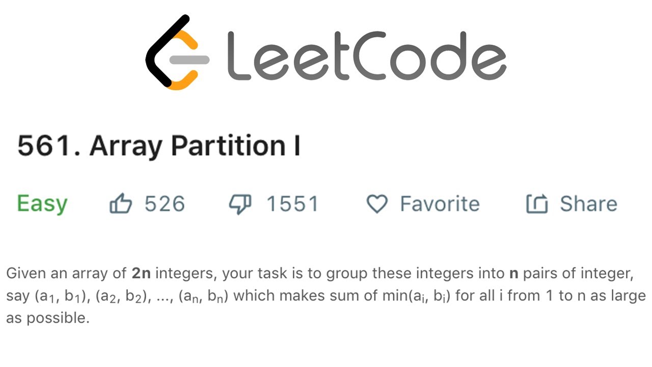 Leetcode Array Partition I Solution Explained Java Youtube