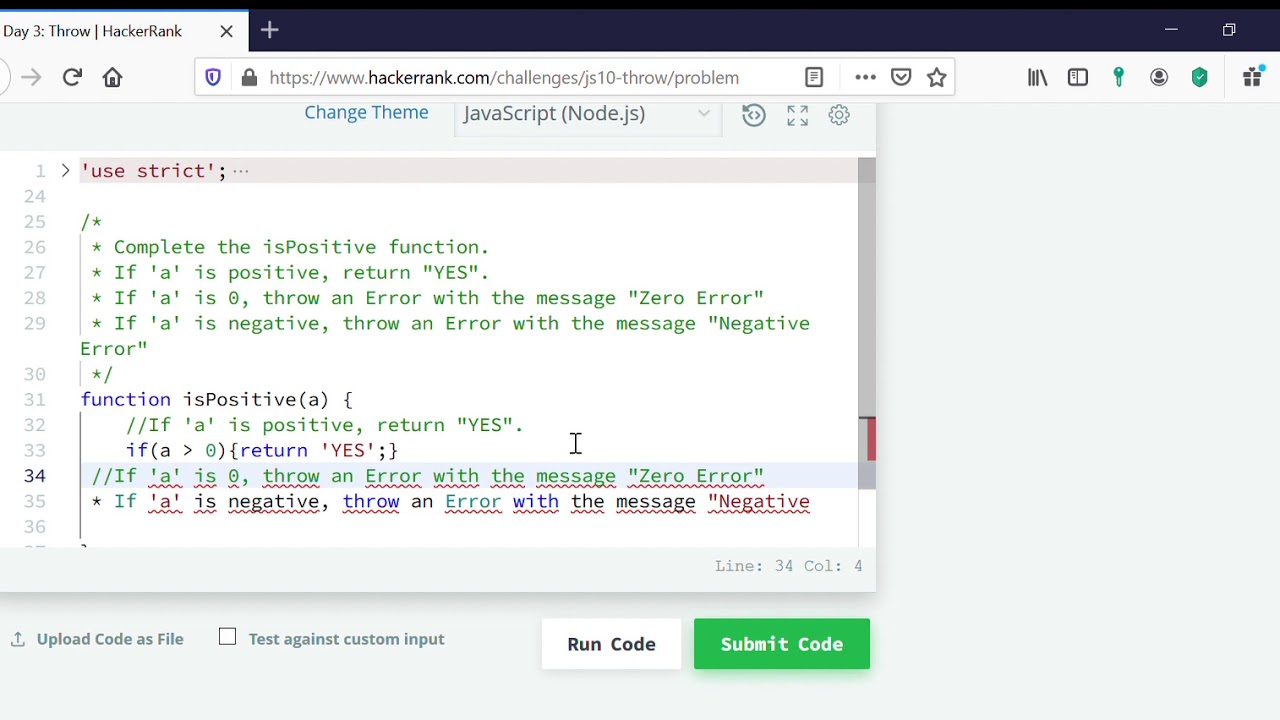 Day 3 Throw Hackerrank Javascript Youtube