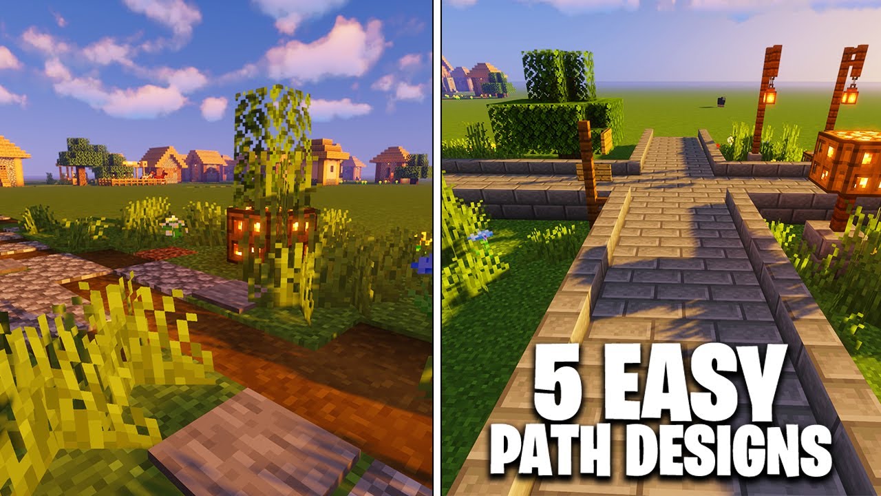 5 Simple Minecraft Path Designs Build Tutorial Youtube