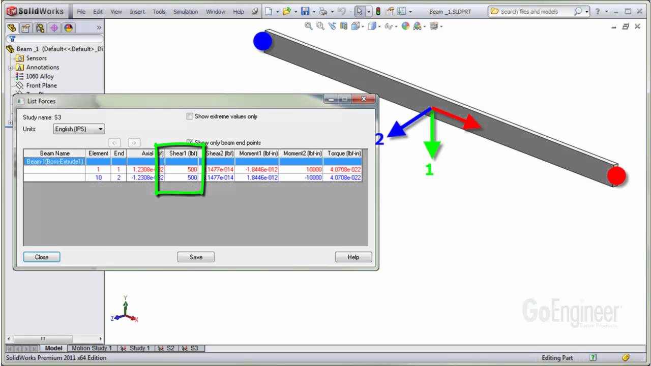Solidworks Simulation Beam Forces List Youtube