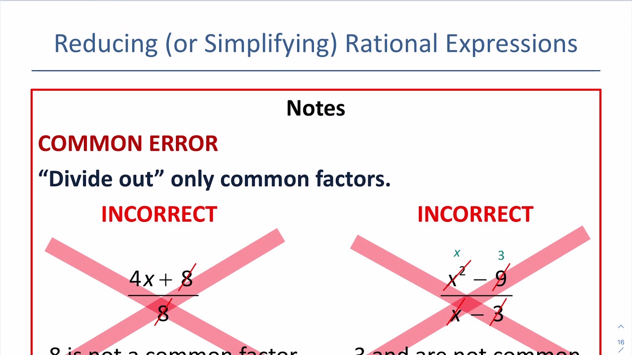 14 1 New Text 7 1 2b Common Errors In Reducing Rational Expressions