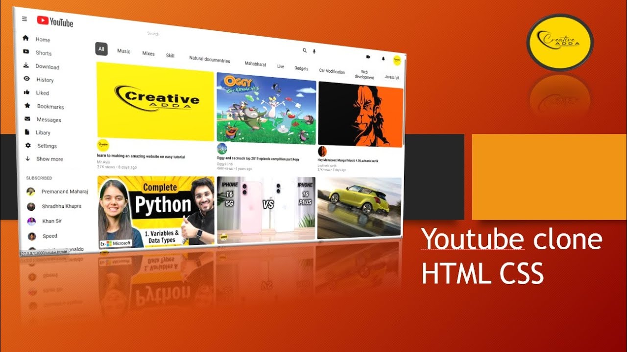 Youtube Clone Using Html And Css Creative Adda2 Youtube