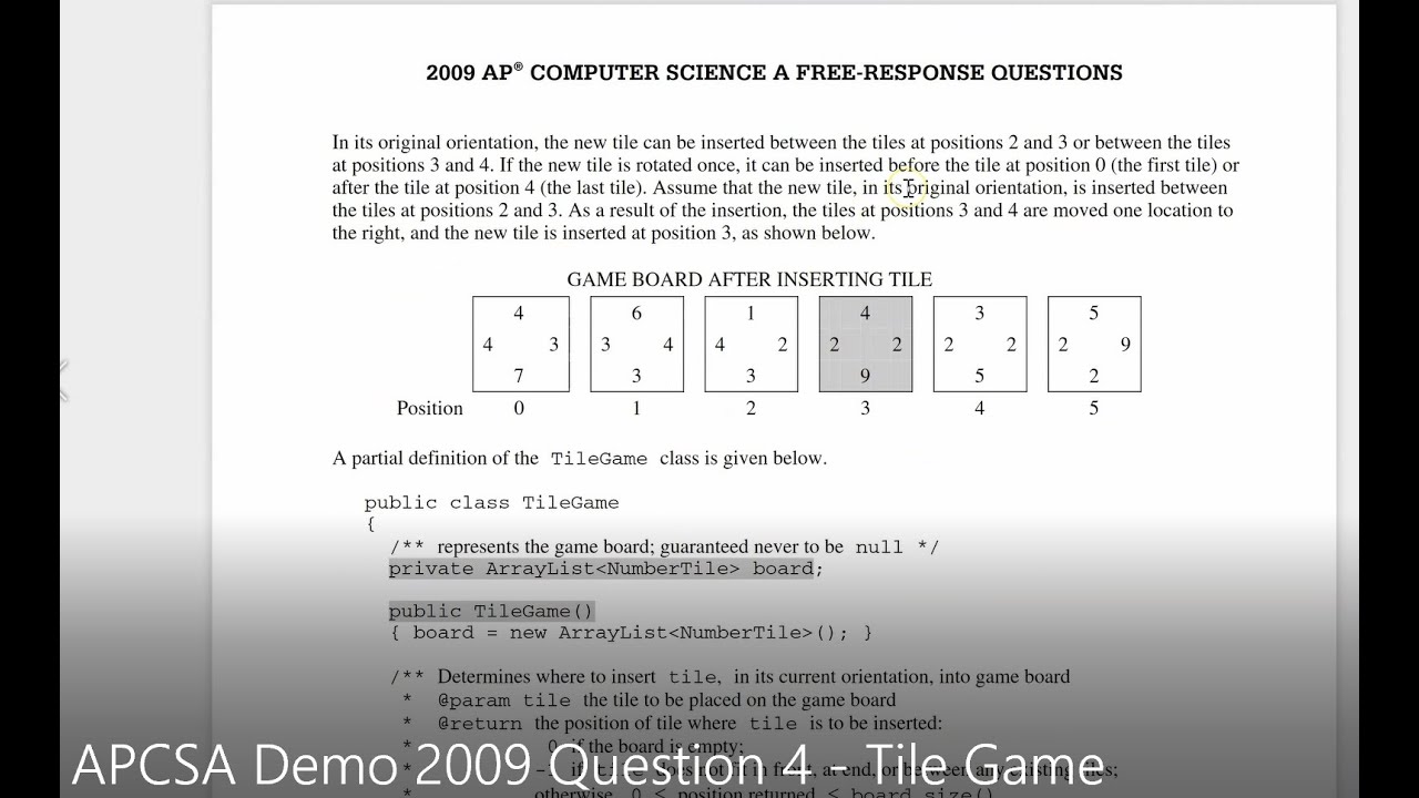 Java Lesson 144 Apcsa 2009 Free Response Question 4 Tile Game