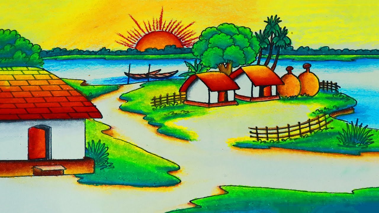 How To Draw A Beautiful Village Scenery Step By Step Infoupdate Org