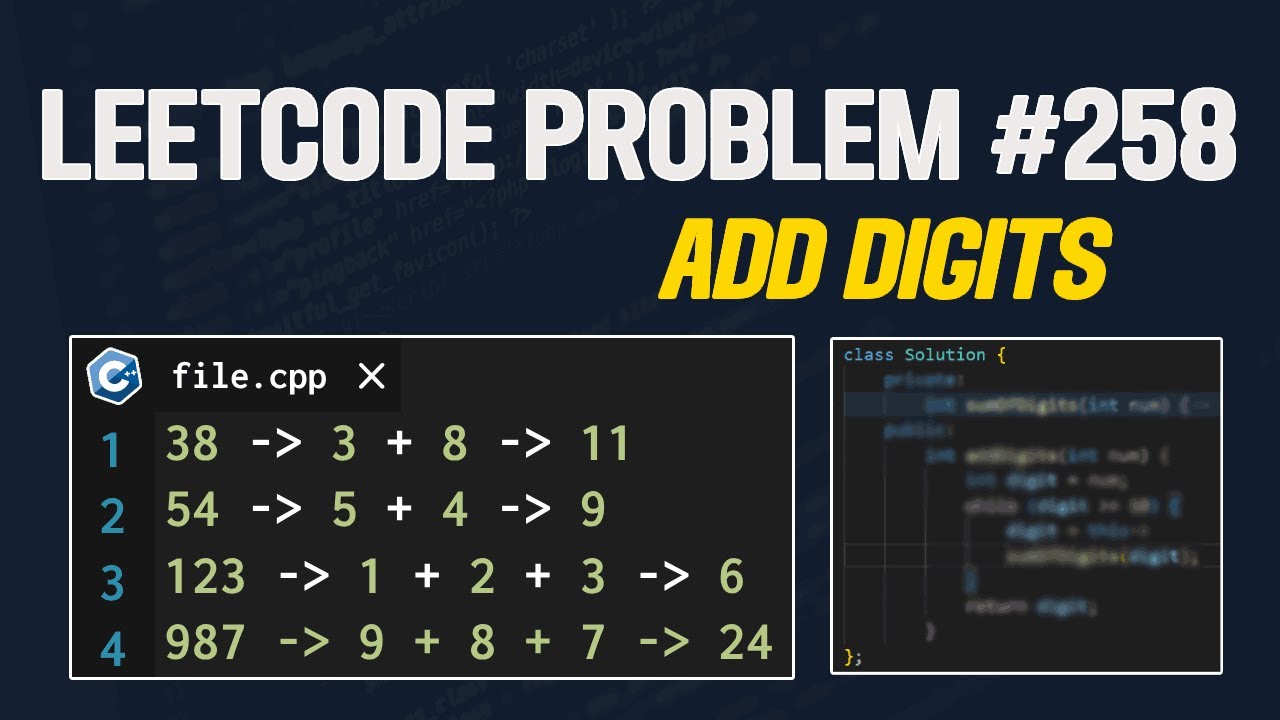 Leetcode Problem 258 Add Digits Youtube