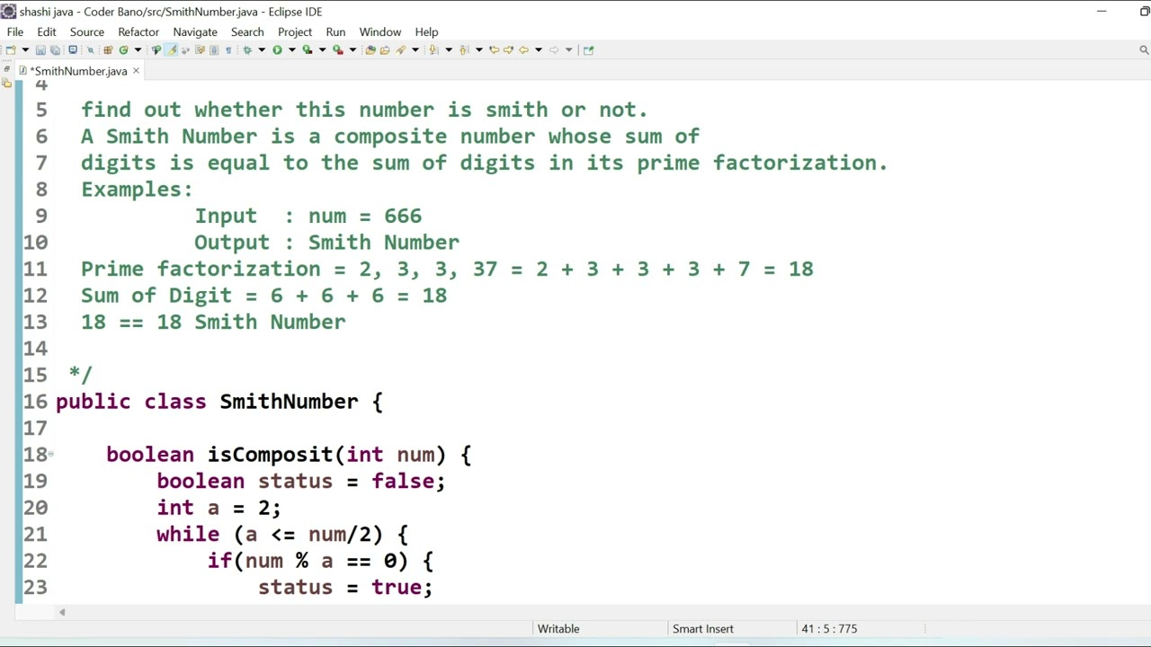 Smith Numbers In Java Smith Number Java Program Youtube