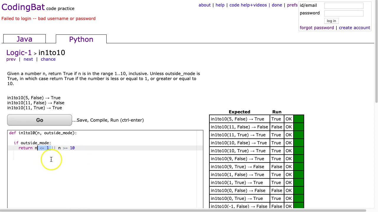 Codingbat In1to10 Python Youtube