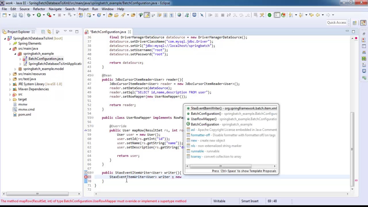Spring Boot Batch Reading Information From Mysql Database And Write To