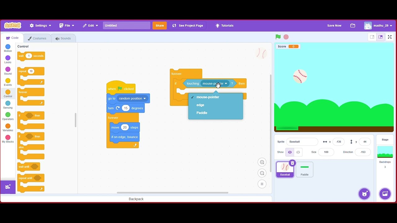 Make Ball Bouncing Game In Scratch Programming Youtube