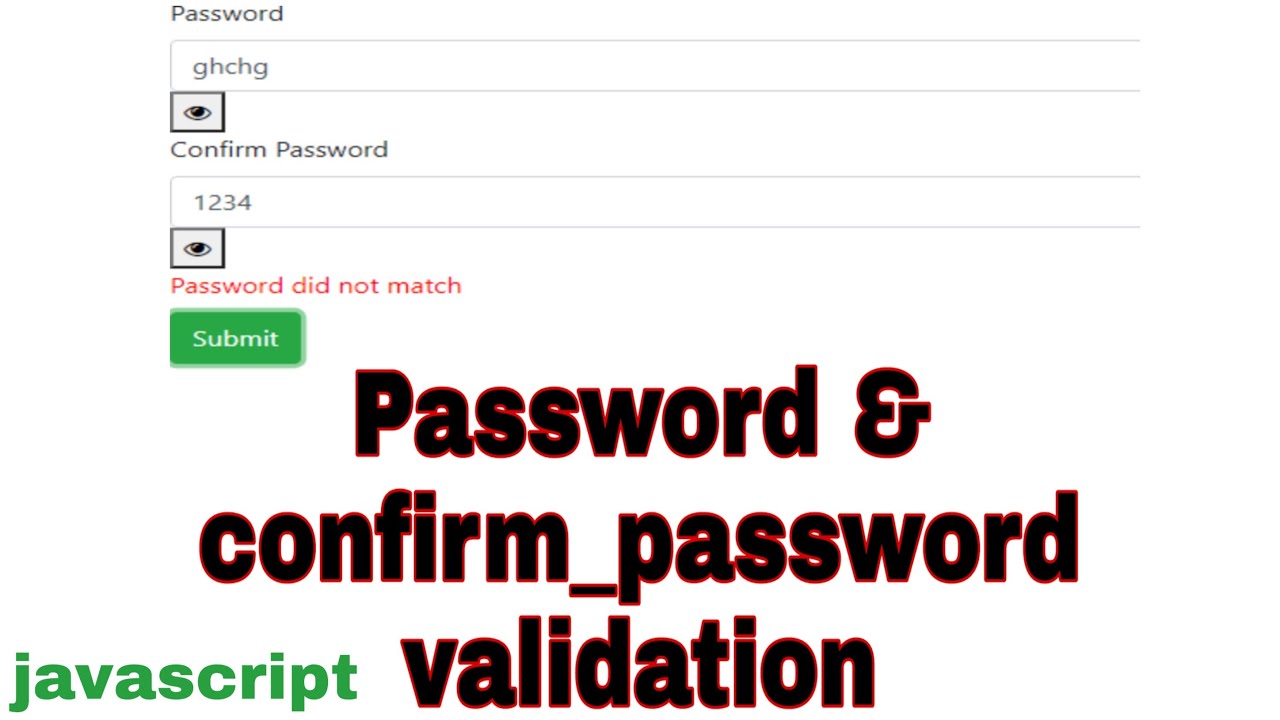 Password And Confirm Password Validation Javascript Lecture 9 How