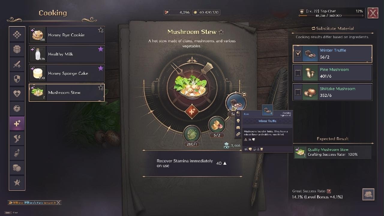 Mushroom Stew Recipe On Minutrite Rng Throne Liberty Youtube