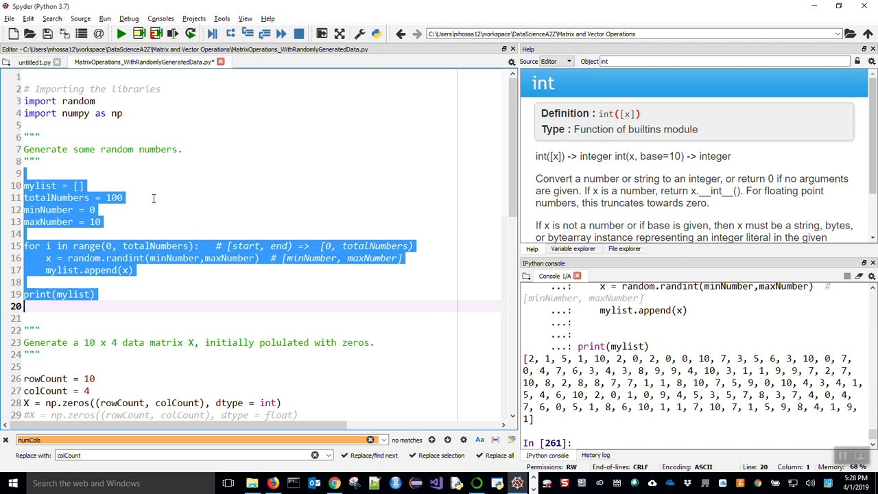 Matrix Operations Using Randomly Generated Data With Python Anaconda